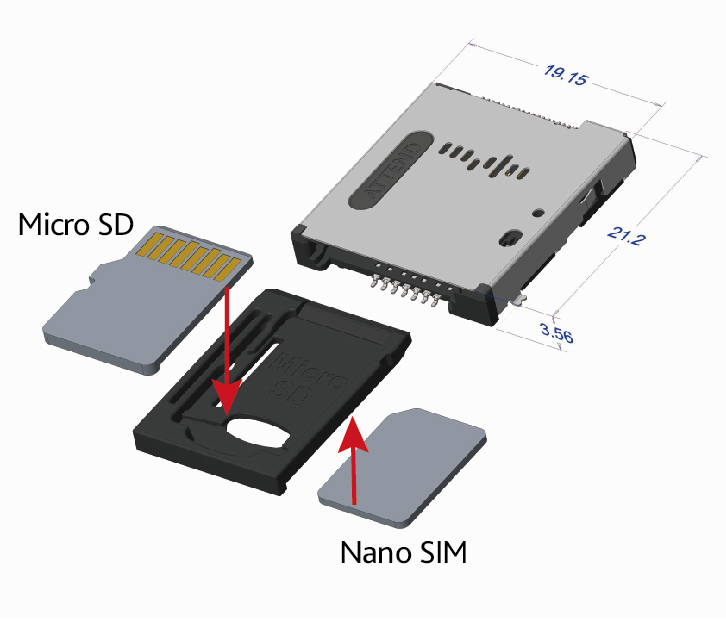 Micro SD and Nano SIM Socket, Stack Type, Tray Push-Push | ATTEND